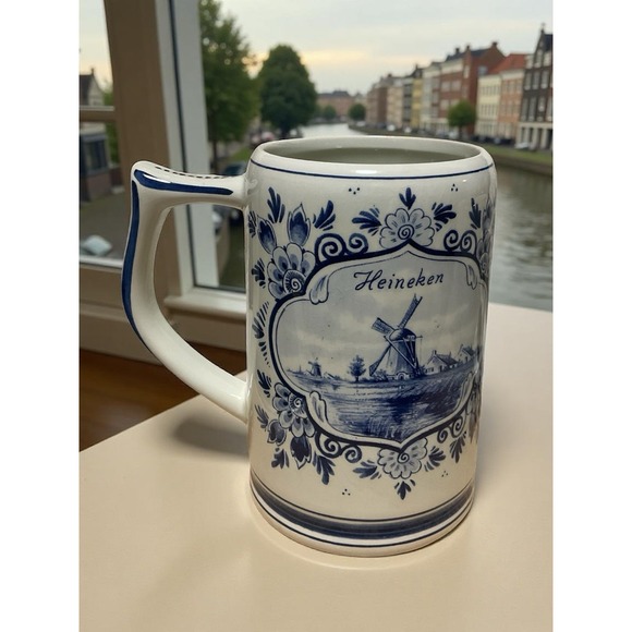 Dining | Vtg Blue Delft Handmade Handpainted Heineken Windmill Mug Made ...
